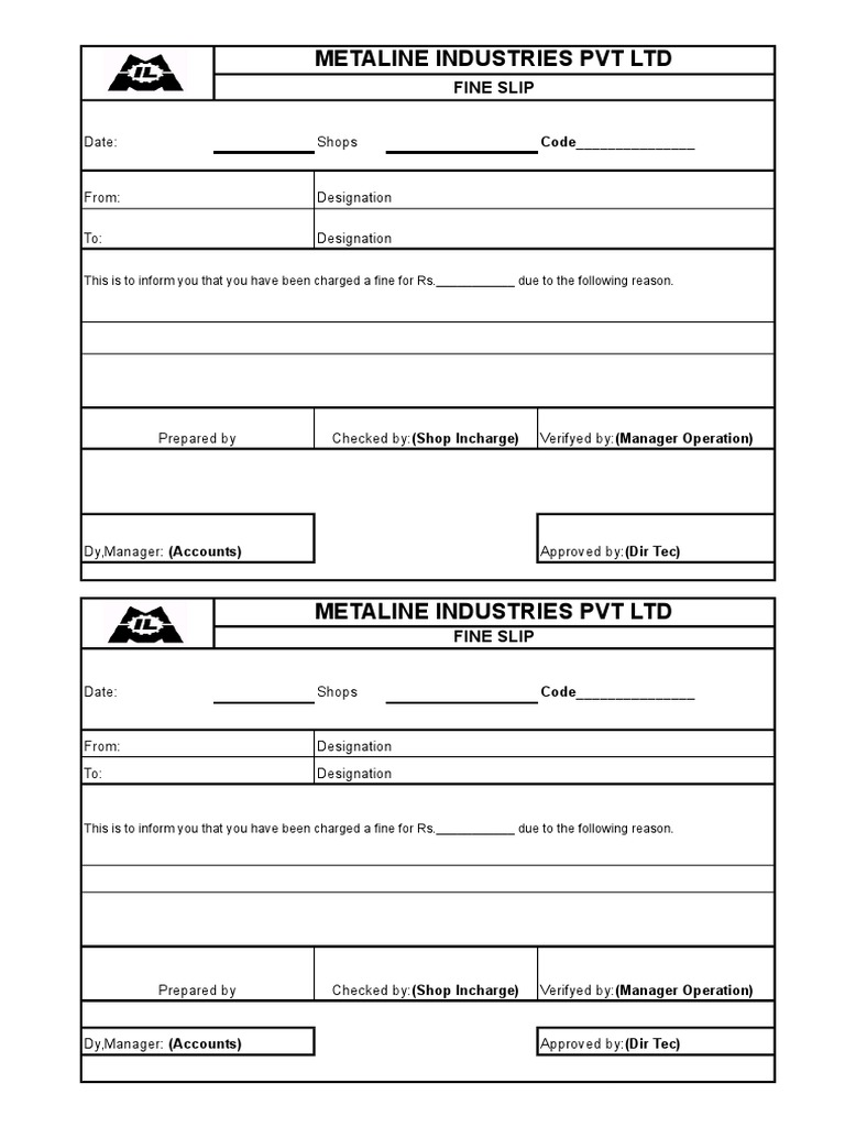 Metaline Industries PVT LTD: Fine Slip | PDF