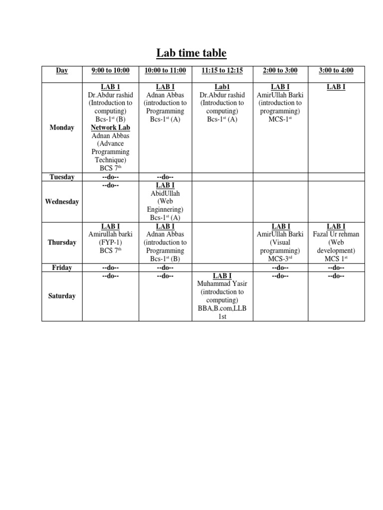 Lab Time Table: ST ST ST ST | PDF