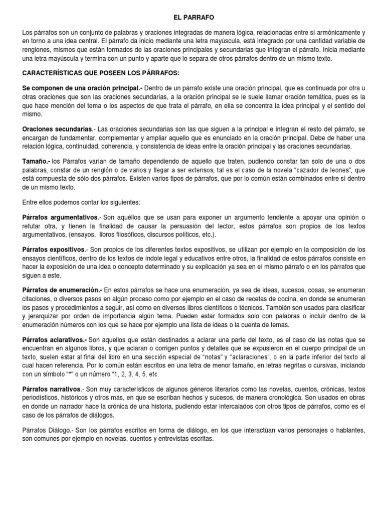 Estructura y Tipos de Párrafos | PDF | Oración (Lingüística) | Párrafo