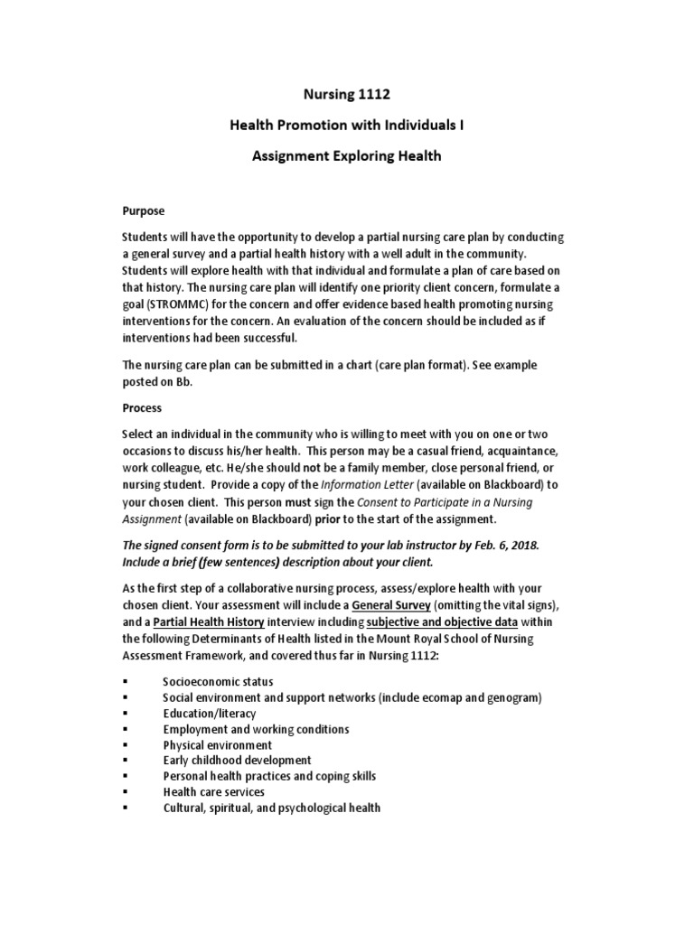 Assessing Health Assignment | Nursing | Evidence Based Medicine