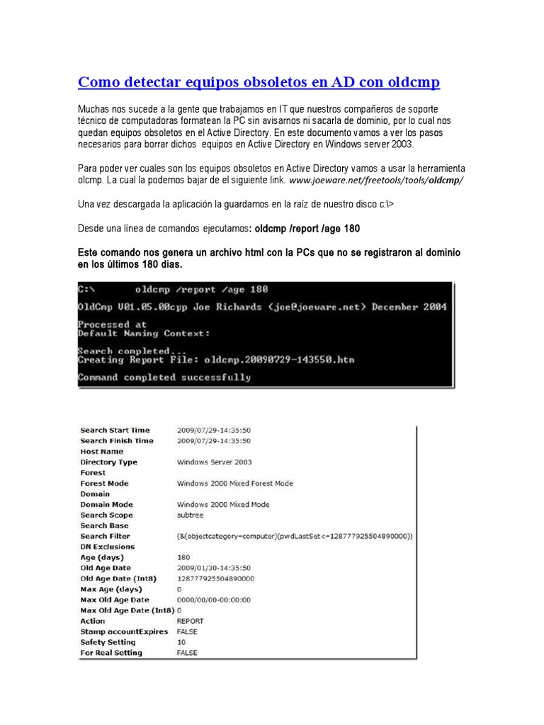 Como Detectar Equipos Obsoletos en AD Con Oldcmp | PDF | Directorio ...
