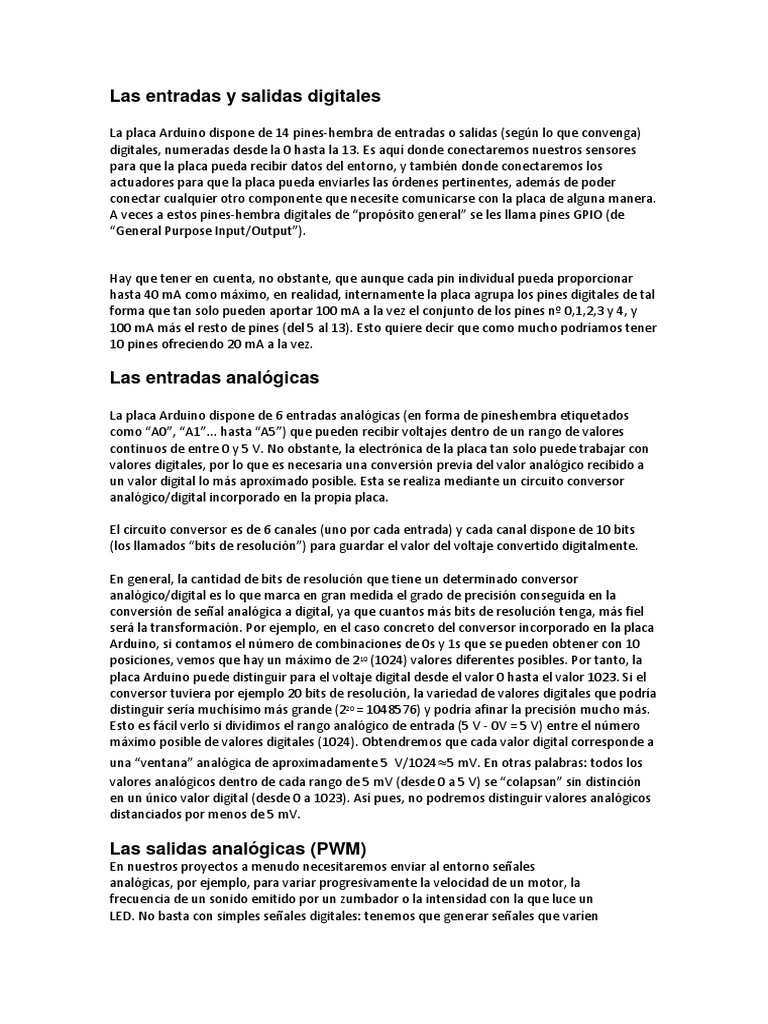 Las Entradas y Salidas Digitales Arduino | PDF | Señal analoga | Arduino Las Entradas y Salidas Digitales Arduino | PDF | Señal analoga | Arduino