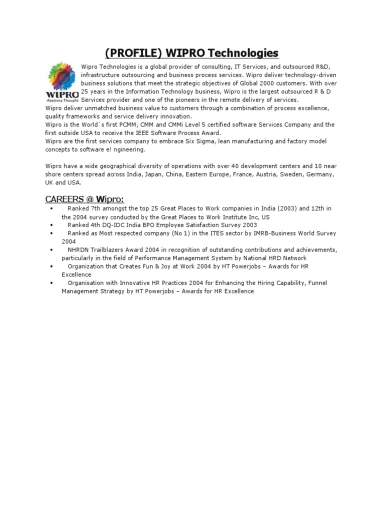 Wipro Technologies: IT Services Leader | PDF | Technology & Engineering