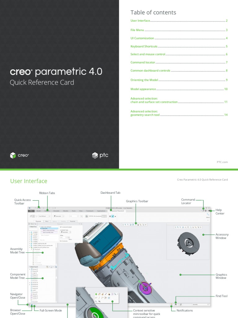 Creo Parametric 4.0 Quick Reference | PDF | Keyboard Shortcut | Graphical User Interfaces