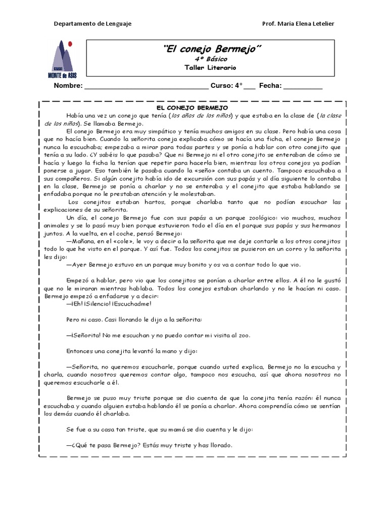 Cuento El Conejo Bermejo Pdf Ocio Entretenimiento General