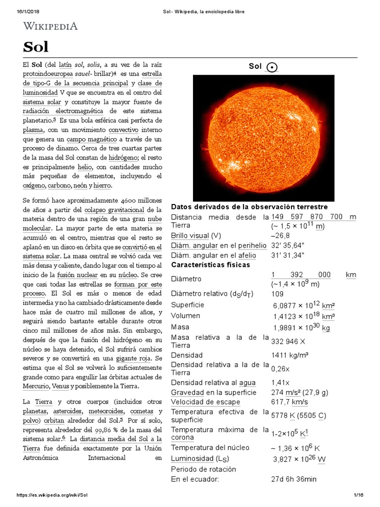 Sol - Wikipedia, La Enciclopedia Libre | Descargar gratis PDF | Dom ...