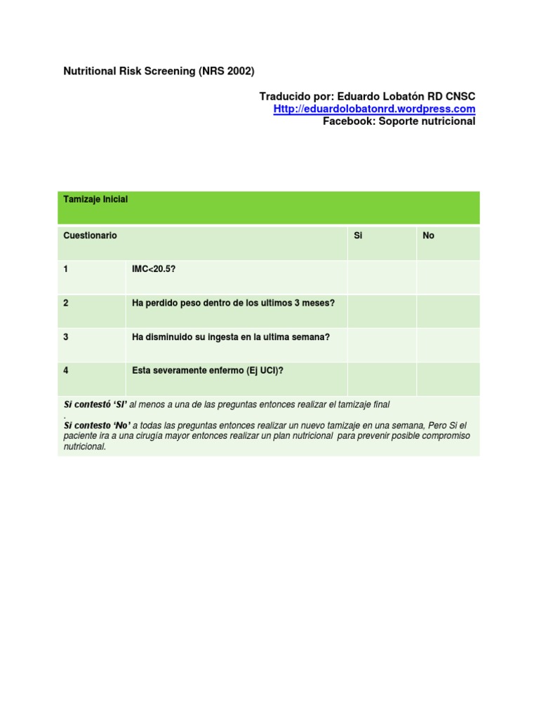 Nutritional Risk Screening | PDF | Ciencias de la Salud | Enfermedades ...