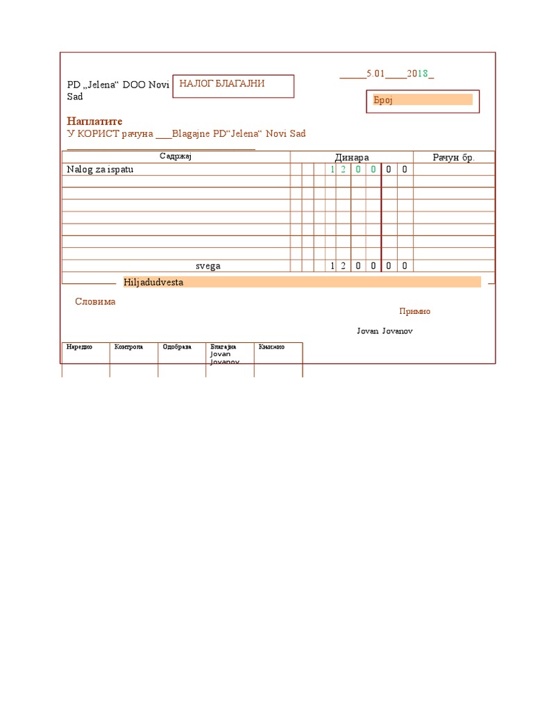 Nalog Blagajni Naplata | PDF