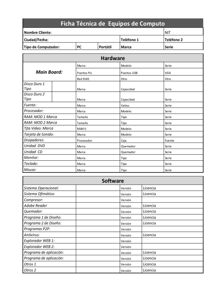 Ficha Tecnica de Equipos de Computo | PDF | Informática