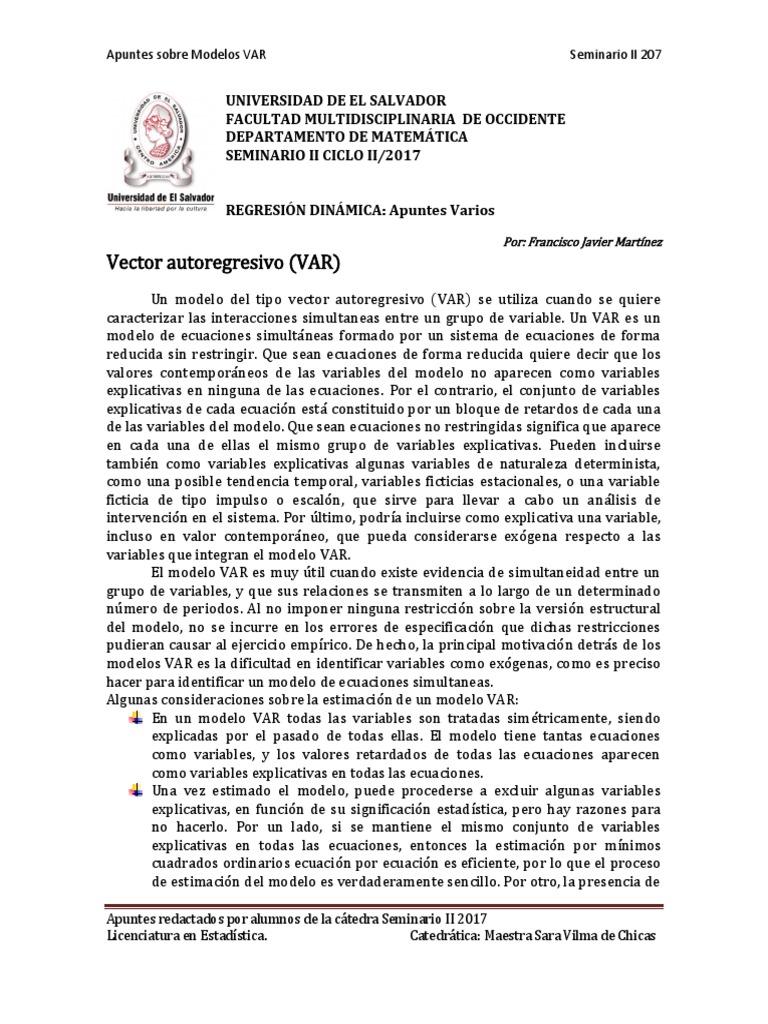 Introducción a Modelos VAR en Estadística | PDF | Ecuaciones | Estadísticas