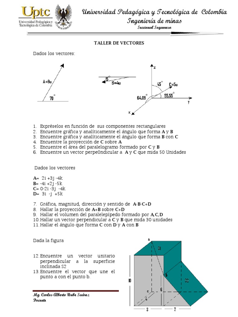 Taller de Vectores | Descargar gratis PDF | Vector Euclidiano | Geometria plana)