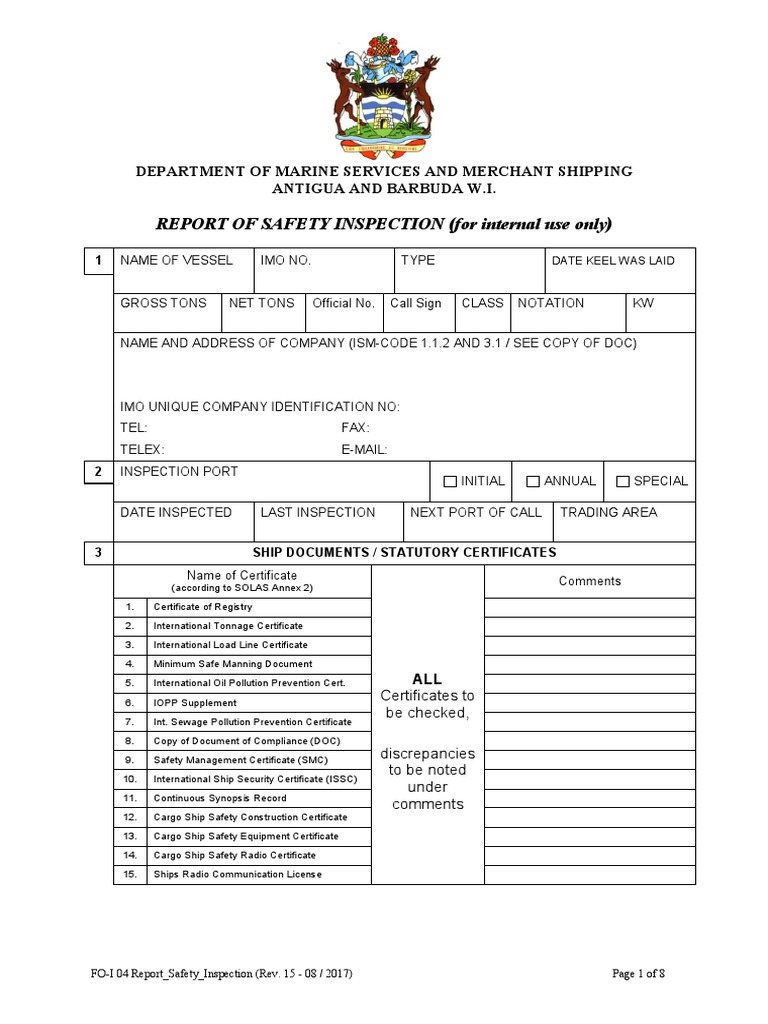 Safety Inspection Report for Vessels | PDF | Ships | Navigation