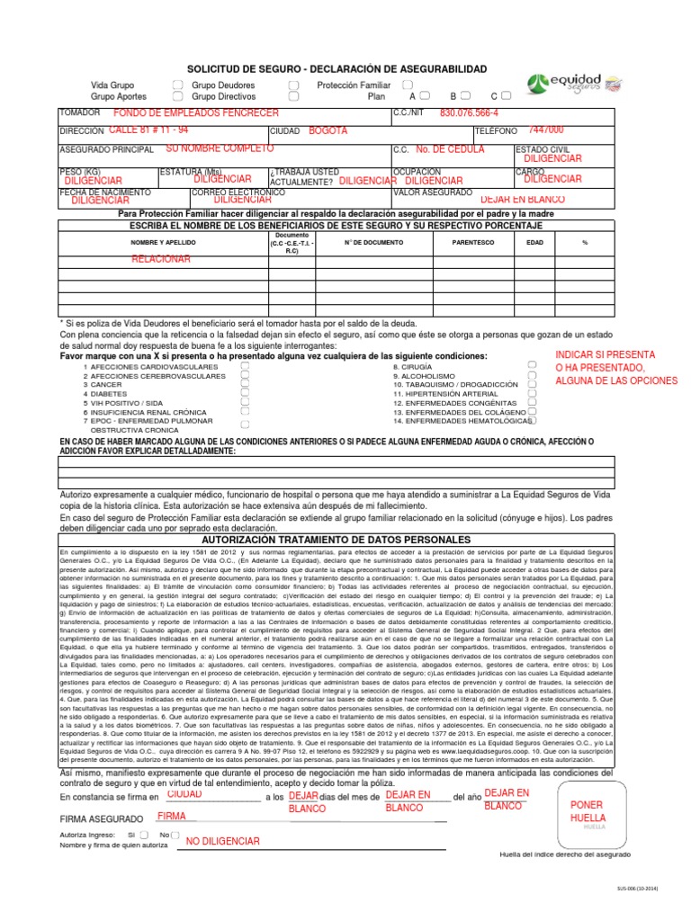 Instructivo Declaración Asegurabilidad | PDF | Póliza de seguros | Seguro