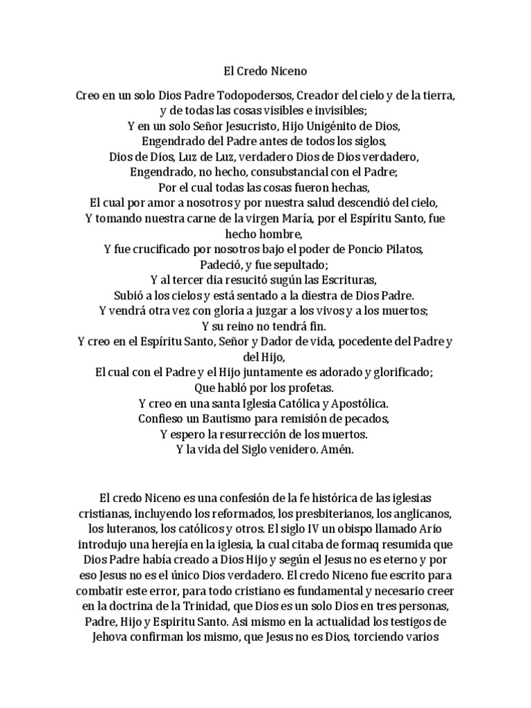 Credo Niceno: Confesión de Fe Cristiana | PDF | Dios en el cristianismo ...