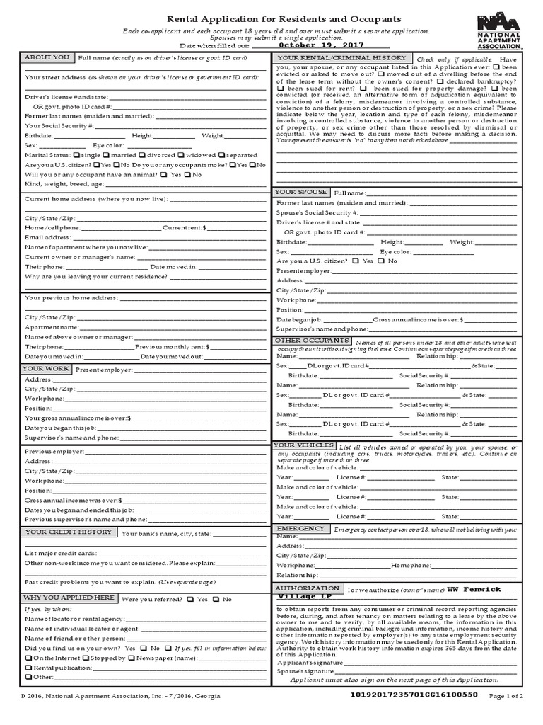 Rental Application For Residents and Occupants | PDF | Lease | Renting