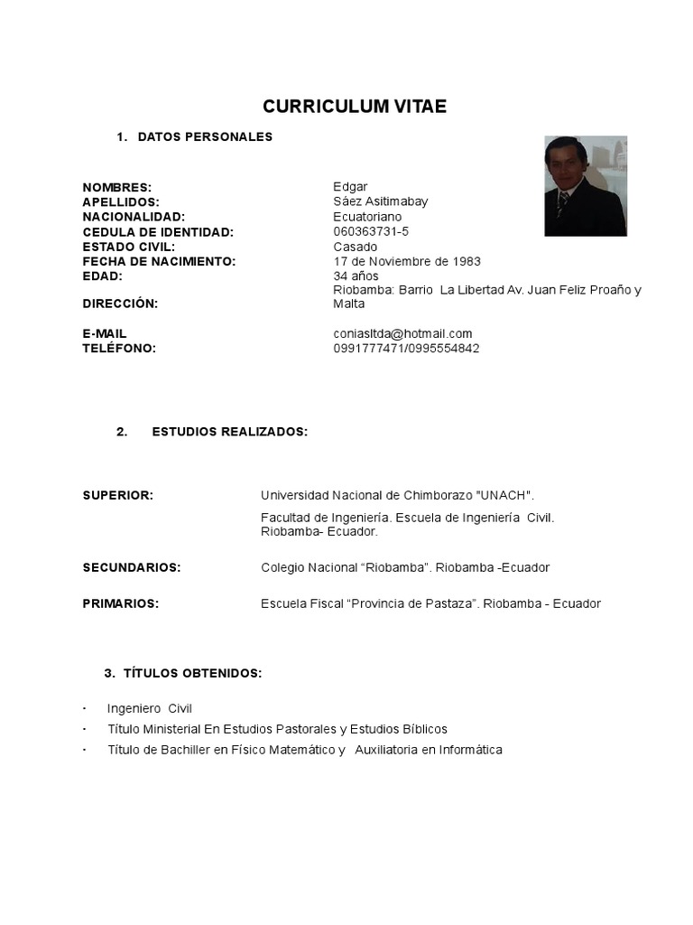 Curriculum Vitae Edgar 2018 | Ingeniero civil | Ecuador | Prueba ...