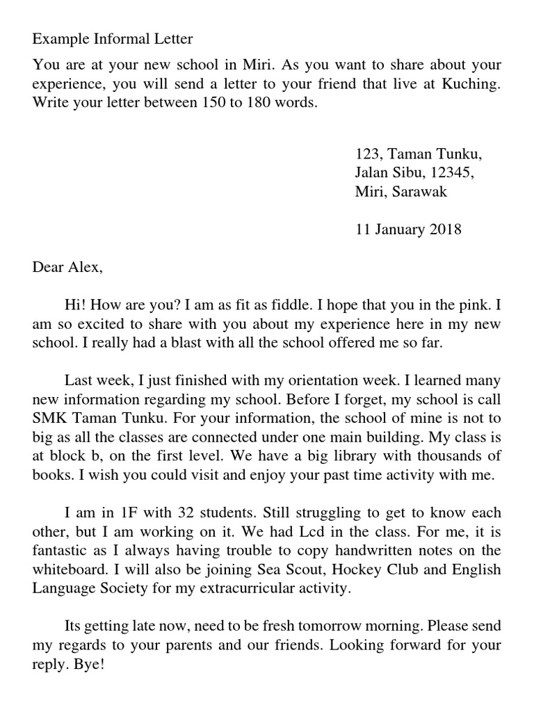 Example Informal Letter 2018 | PDF | Language Arts & Discipline | Home ...