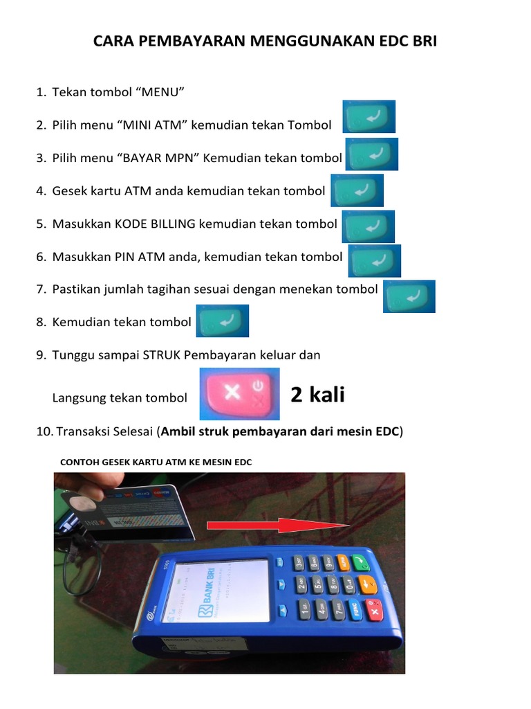 Cara Pembayaran Menggunakan Edc Bri | PDF
