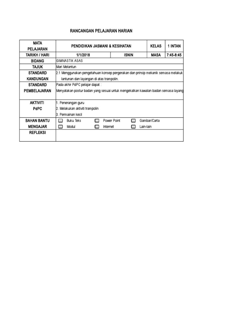 Contoh RPH PJK f1 | PDF