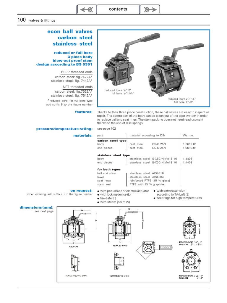 Econ Ball Valves Carbon Steel Stainless Steel | PDF | Valve | Steel