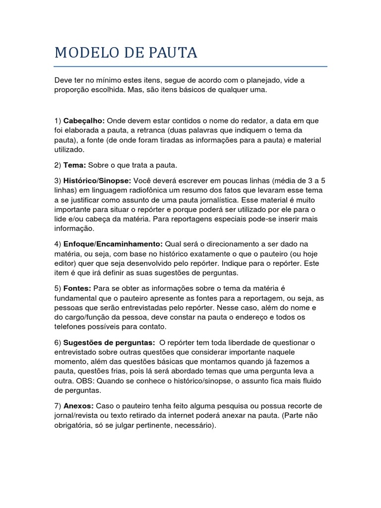 Modelo de Pauta