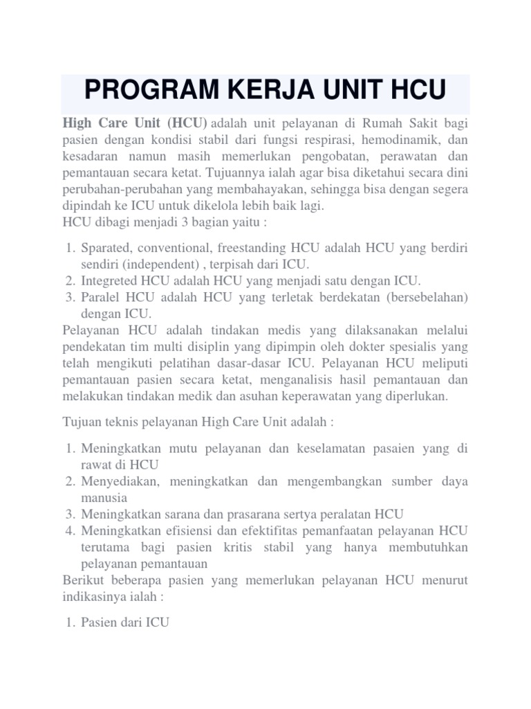 Program Kerja Unit Hcu | PDF