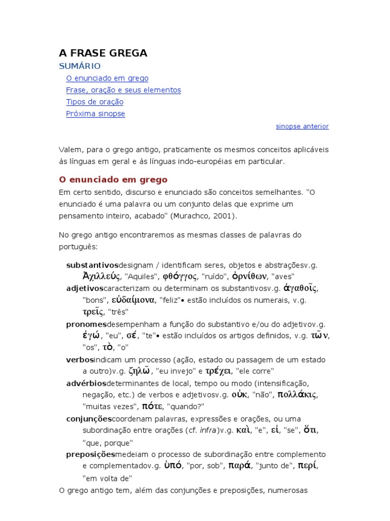 Frase Grega | PDF | Pronome | Assunto (gramática)