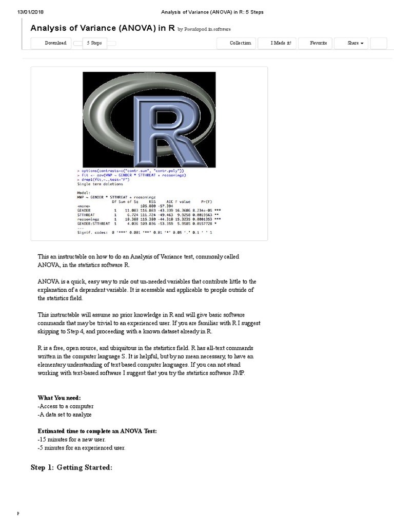 ANOVA in R: Step-by-Step Guide | PDF | Analysis Of Variance | P Value
