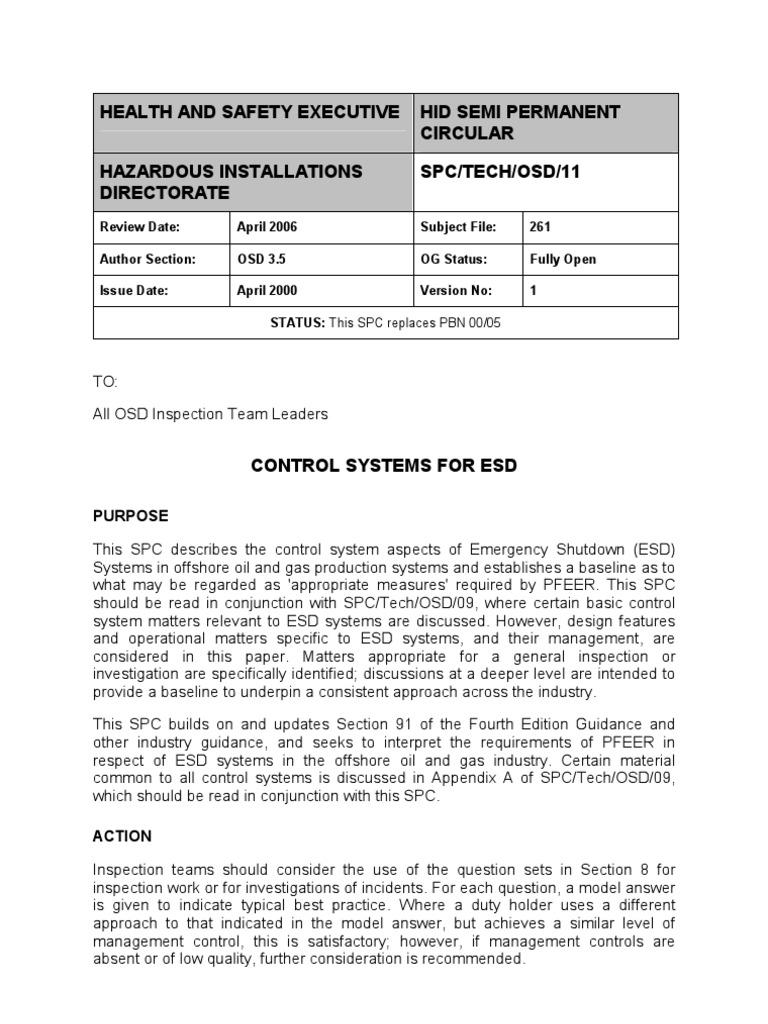 HSE Control Systems For ESD | PDF | Pump | Emergency