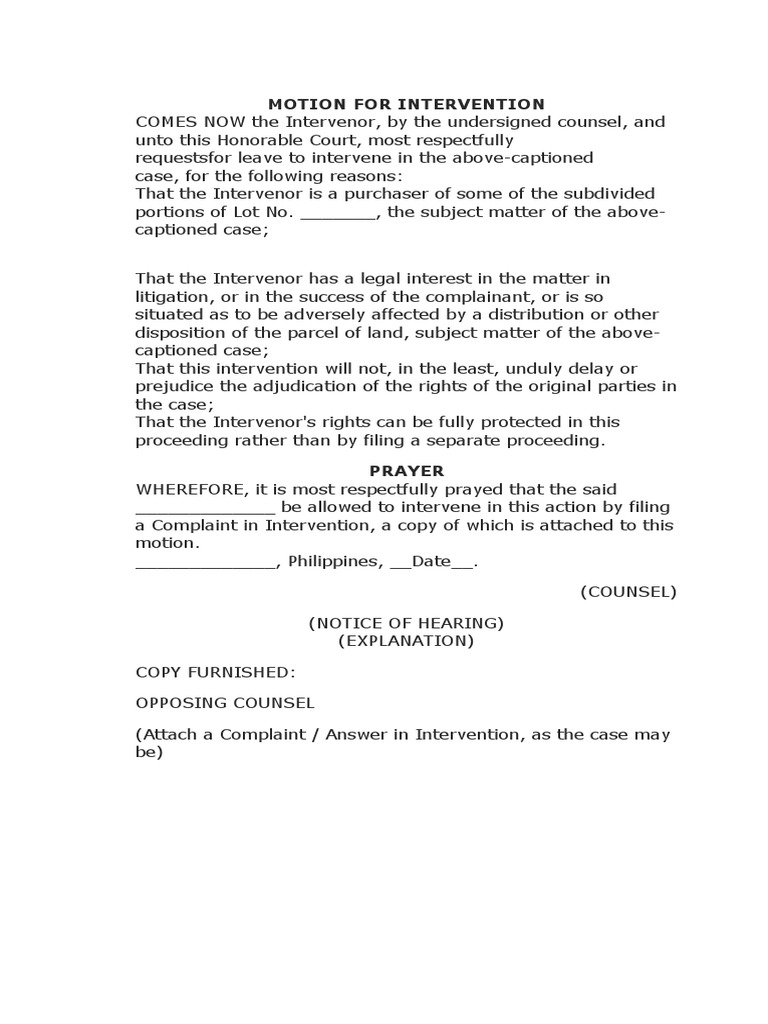Sample Complaint in Intervention | PDF | Law