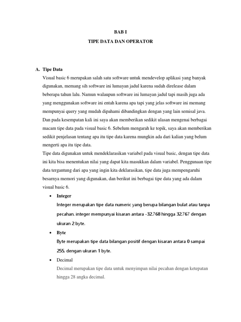 Tipe Data dan Variabel dalam Visual Basic 6 | PDF