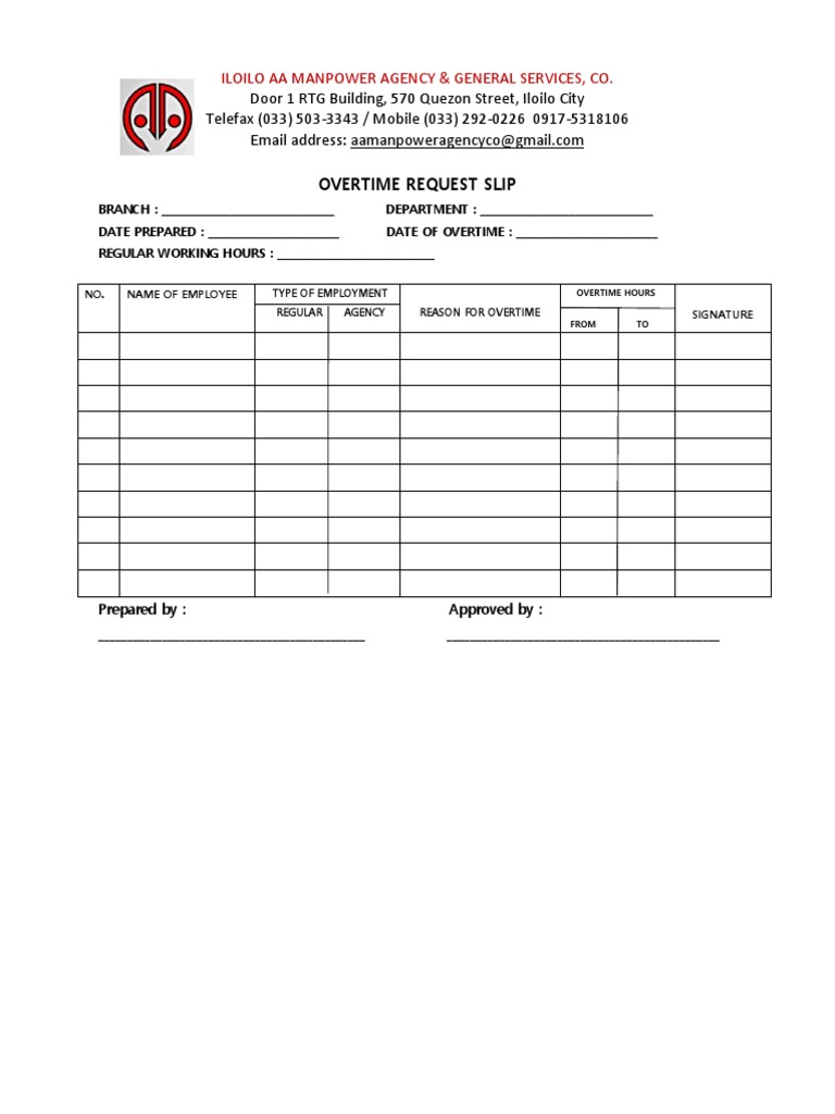 Overtime Request Slip Template | PDF