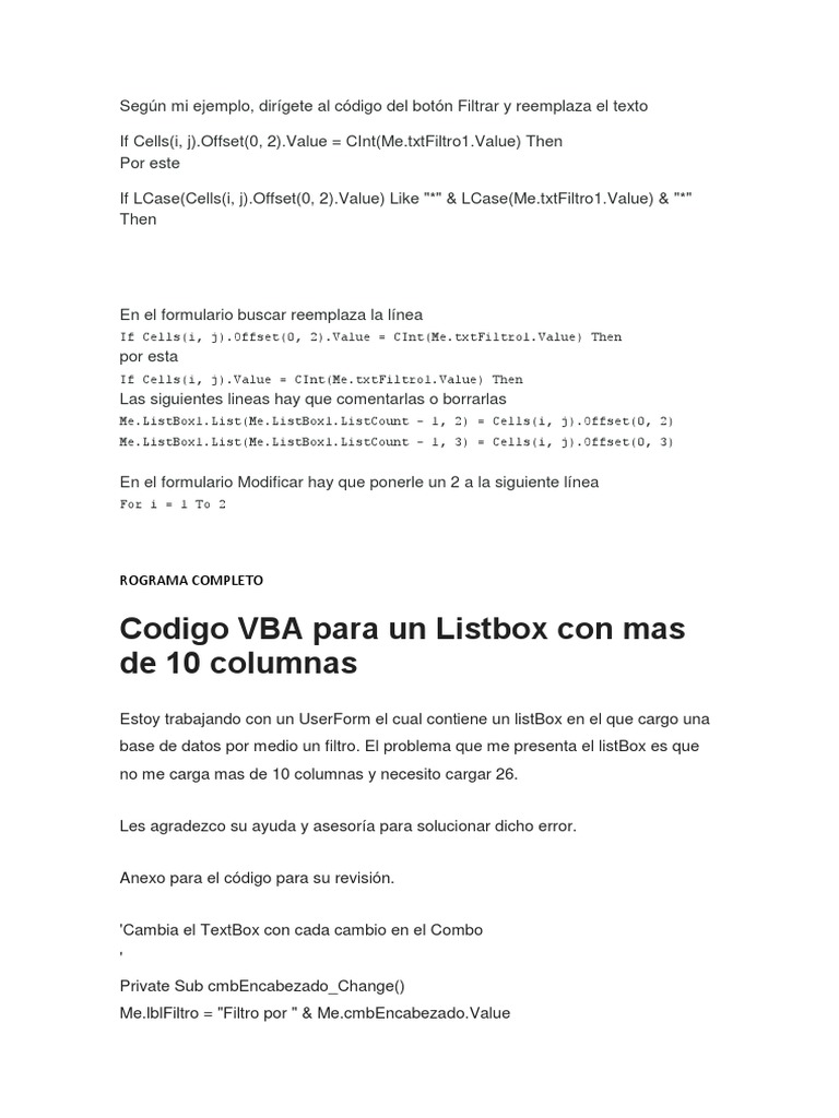 Codigo VBA para Un Listbox Con Mas de 10 Columnas | PDF | Informática | Software