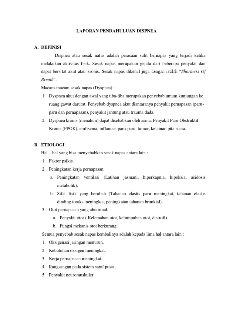 Laporan Pendahuluan Dispnea | PDF