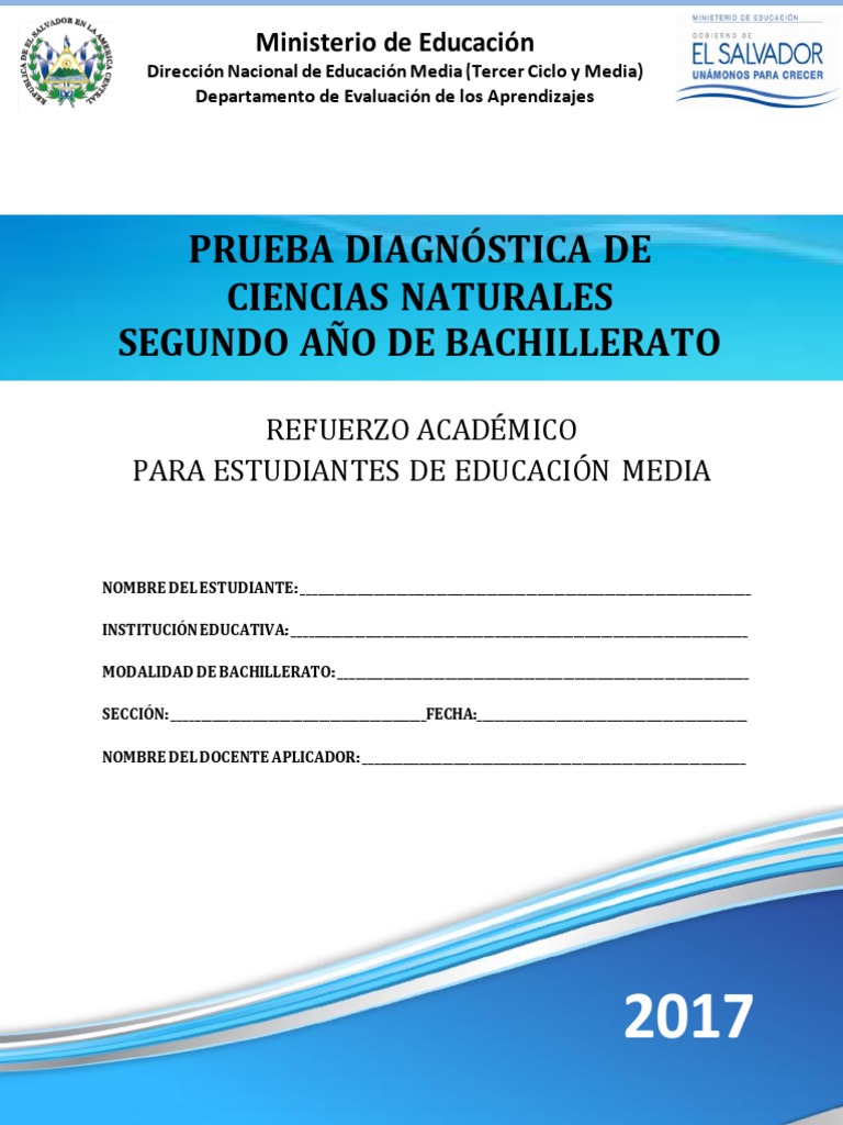 Prueba diagnóstica de Ciencias Naturales para Segundo Año de ...