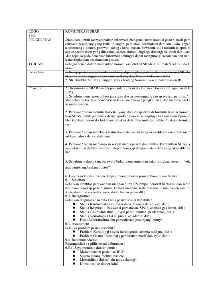 SPO Komunikasi Efektif SBAR | PDF