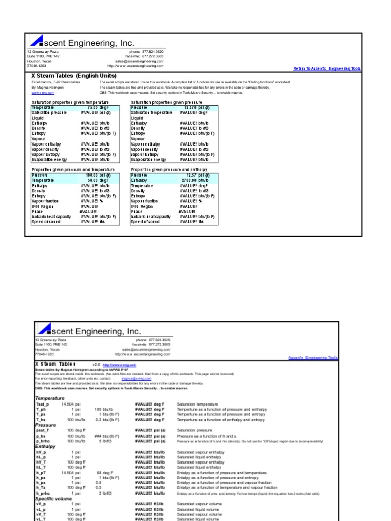 XSteam Excel v2.6 US | PDF | Enthalpy | Vapor