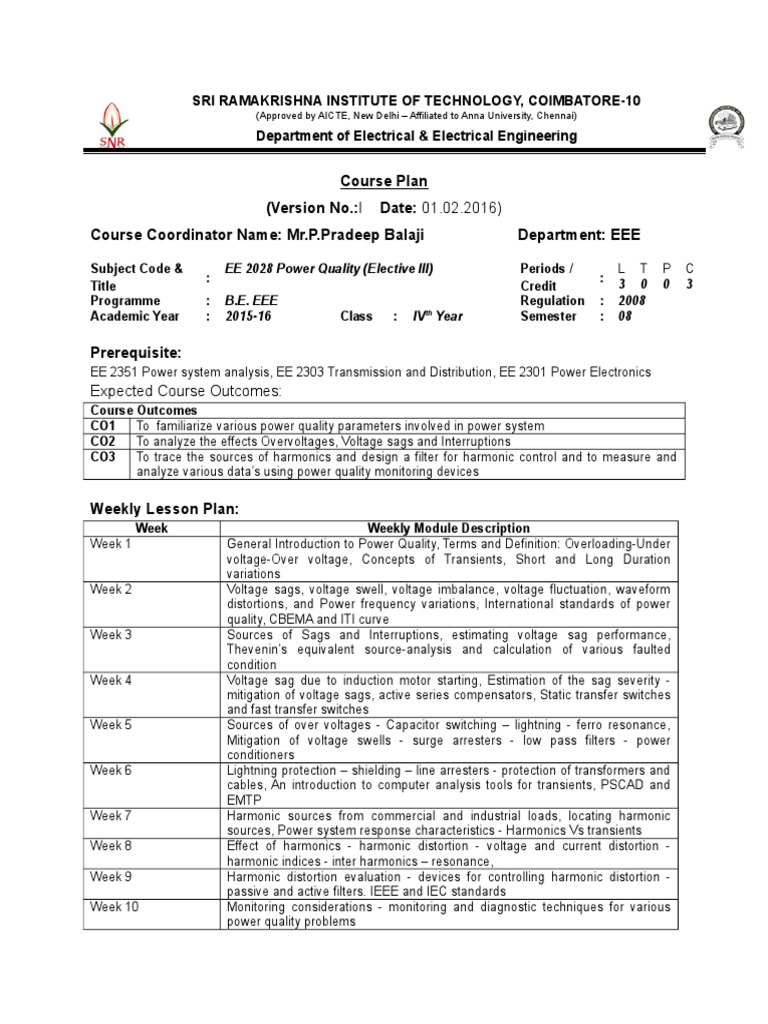 Power Quality Lesson Plan | PDF | Electric Power System | Electrical ...