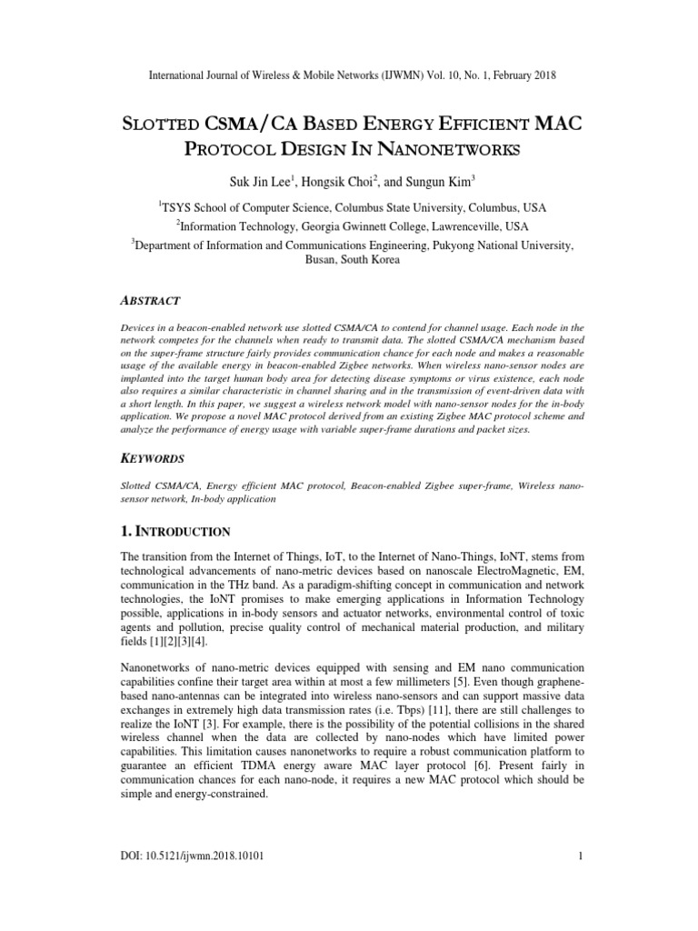 Slotted Csma/ca Based Energy Efficient Mac Protocol Design in Nanonetworks | PDF | Computer ...