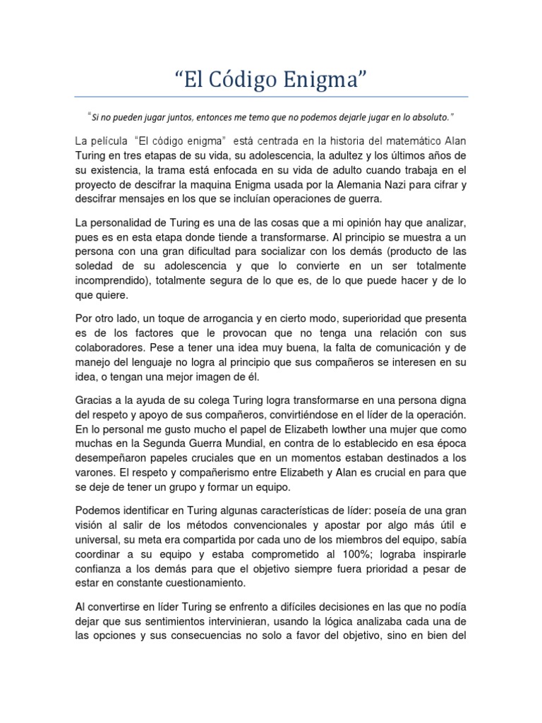 Resumen de "El Código Enigma" | PDF | Alan Turing | Toma de decisiones