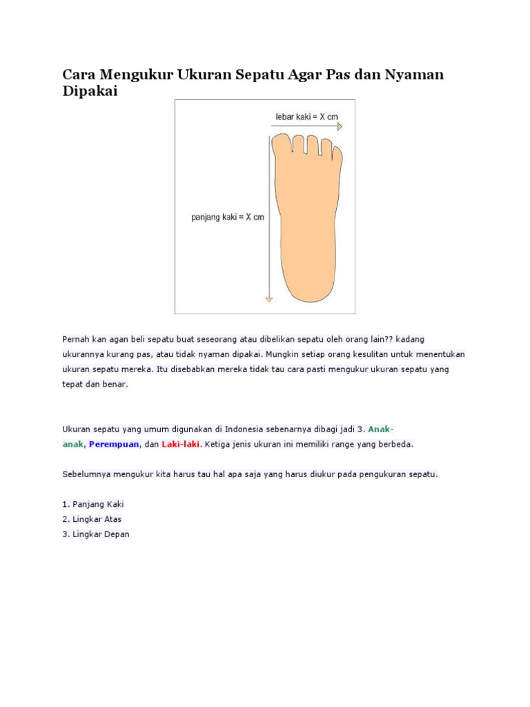 Cara Mengukur Ukuran Sepatu Agar Pas Dan Nyaman Dipakai | PDF