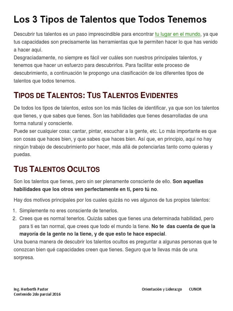 Los 3 Tipos de Talentos Que Todos Tenemos | PDF | Dotamiento ...