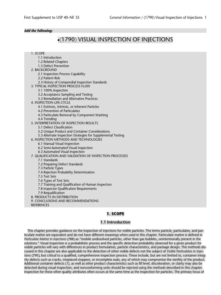 USP Visual Inspection Guidelines | PDF | Pharmaceutical Formulation ...