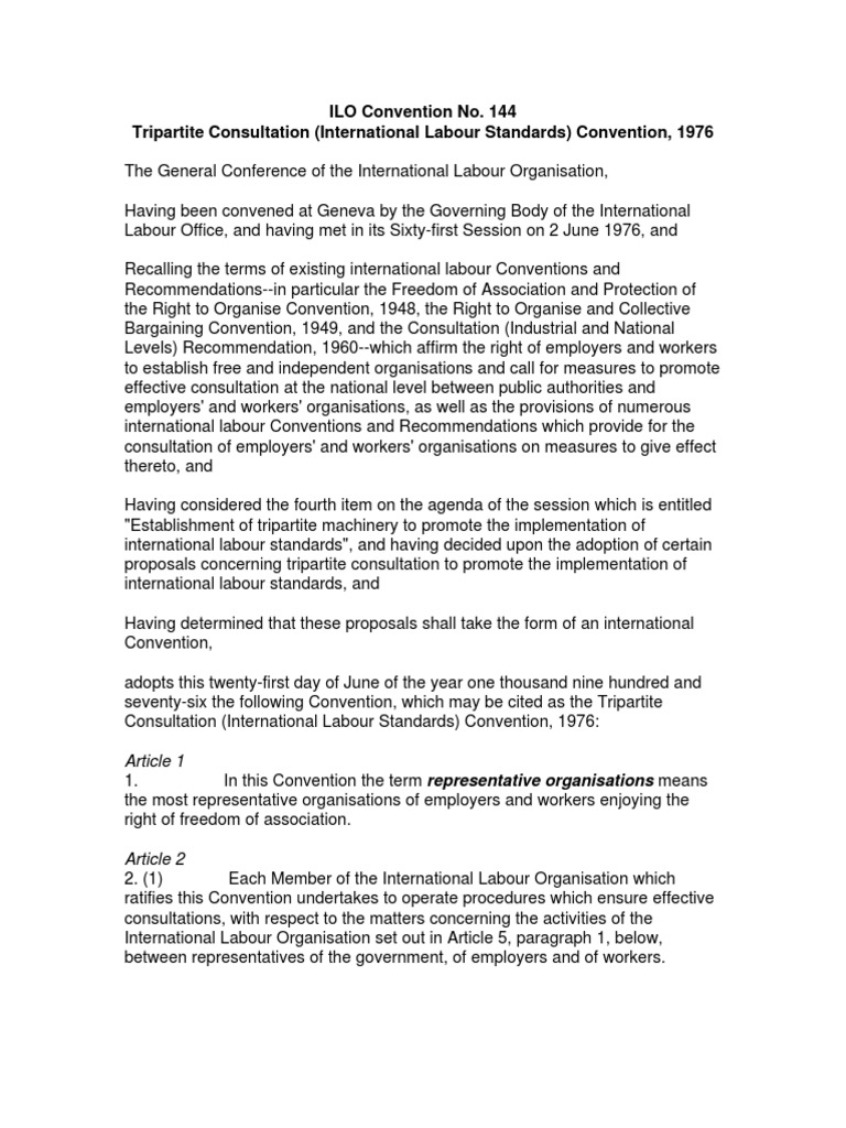 ILO Convention No. 144 Tripartite Consultation (International Labour ...