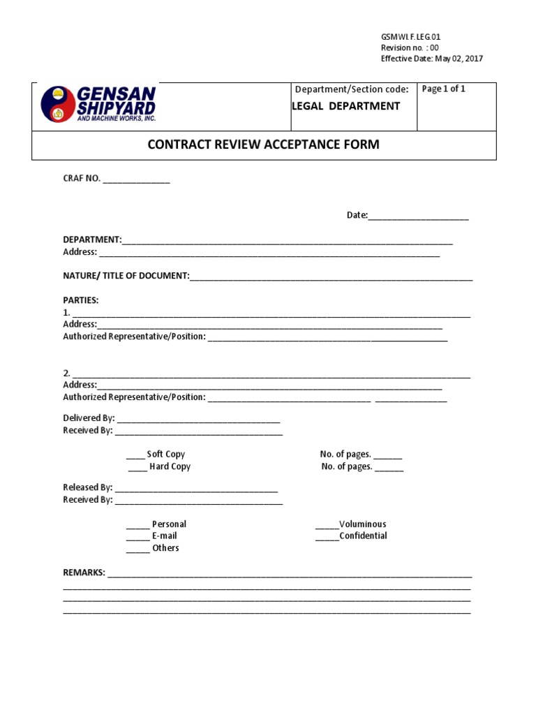 Contract Review Acceptance Form | PDF