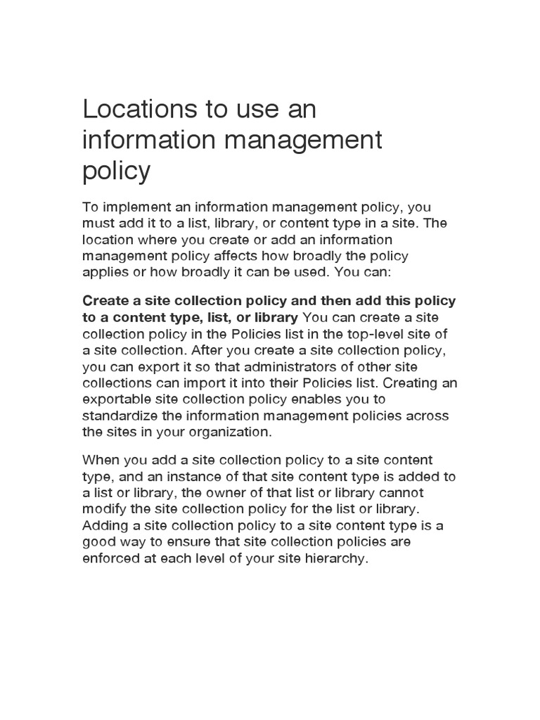 Locations To Use An Information Management Policy | PDF
