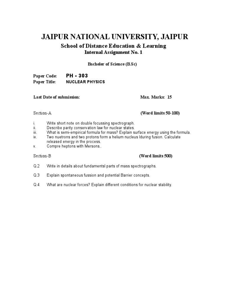 BSc Nuclear Physics Internal Assignments | PDF
