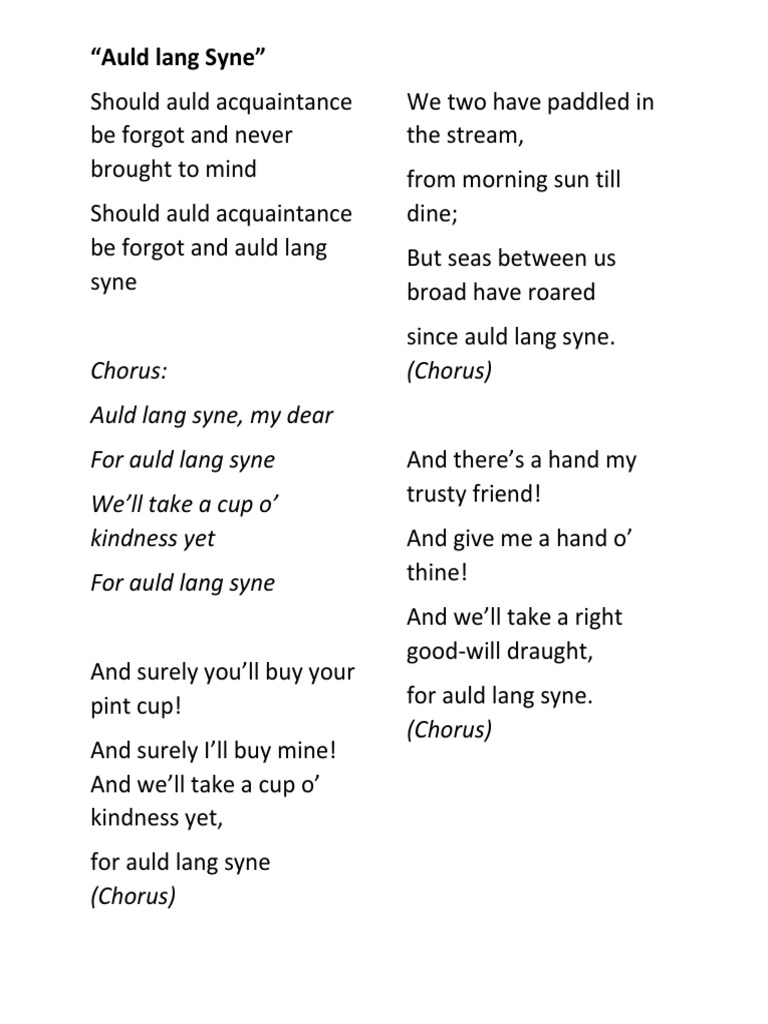 "Auld Lang Syne Lyrics and Chorus" | PDF