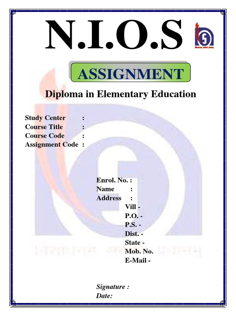 NIOS Assignment Front Page Template | PDF