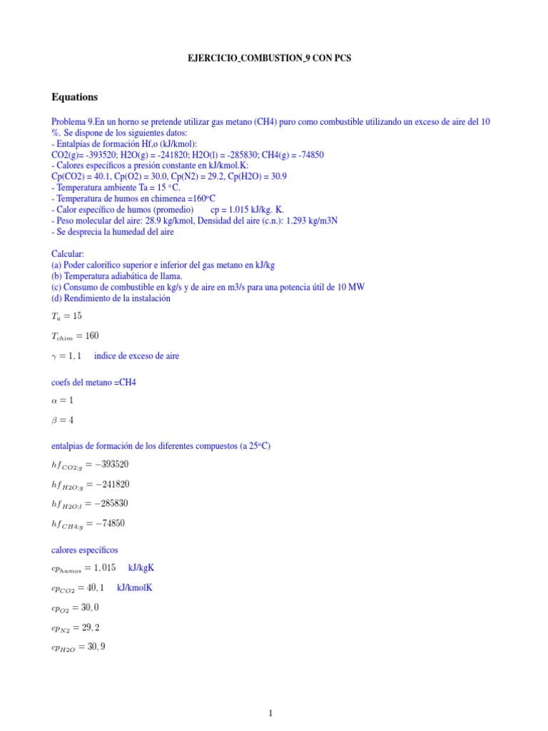 Ejercicio Combustion 9 Con PCS | PDF | Química | Ciencias fisicas